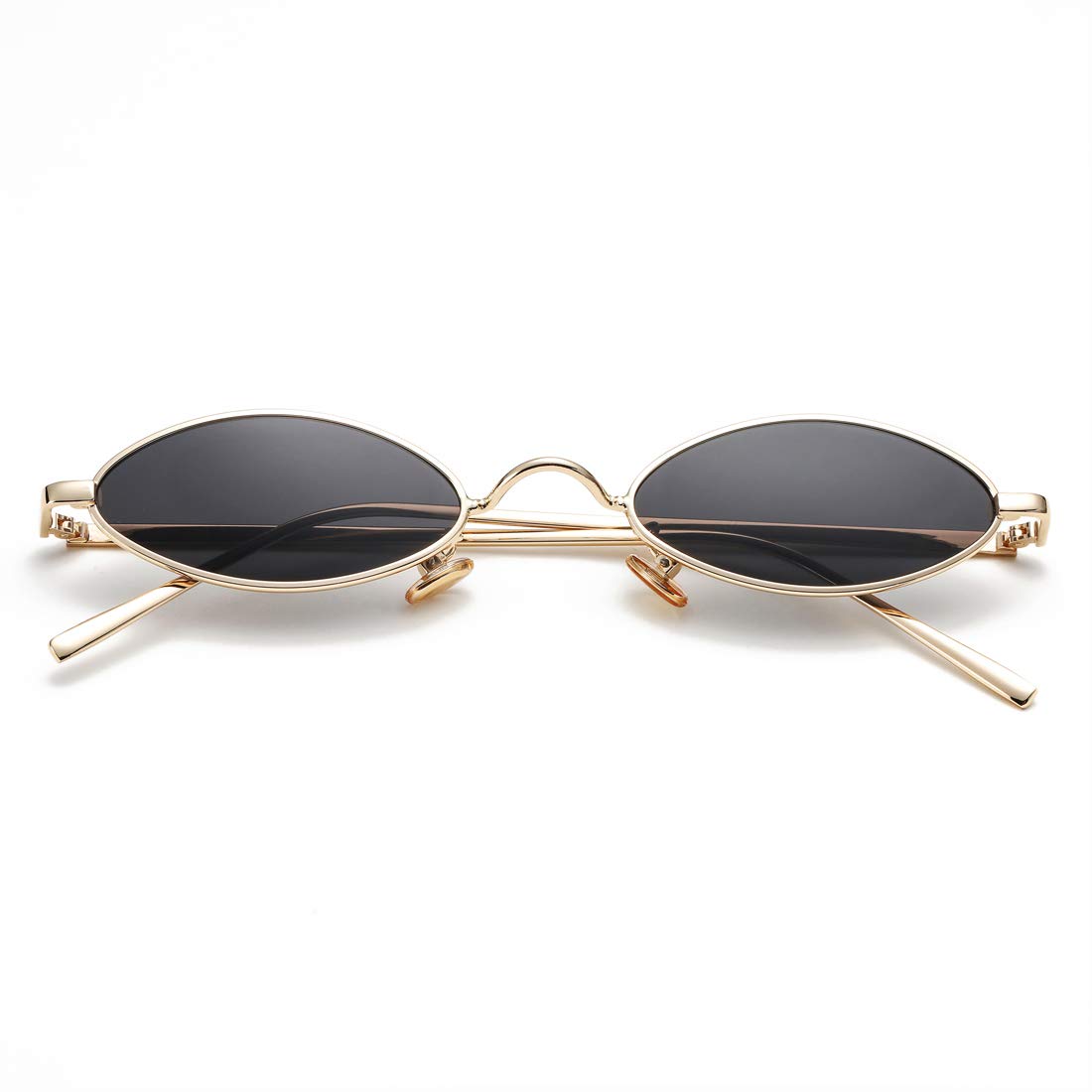 COASION Vintage Small Oval Aesthetic Sunglasses Retro for Women Men Hippie Cool Metal Frame Sun Glasses (Gold Frame/Black Lens)