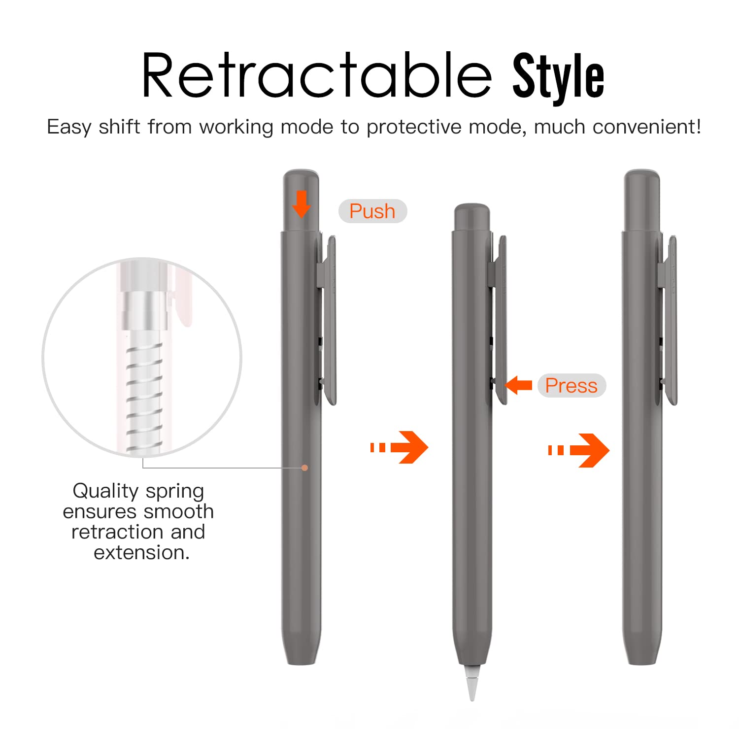 MoKo Holder Case for Apple Pencil 1st Generation, Retractable Apple Pencil 1st Case Protective iPad Pencil Sleeve Skin Cover with Clip - Dark Gray