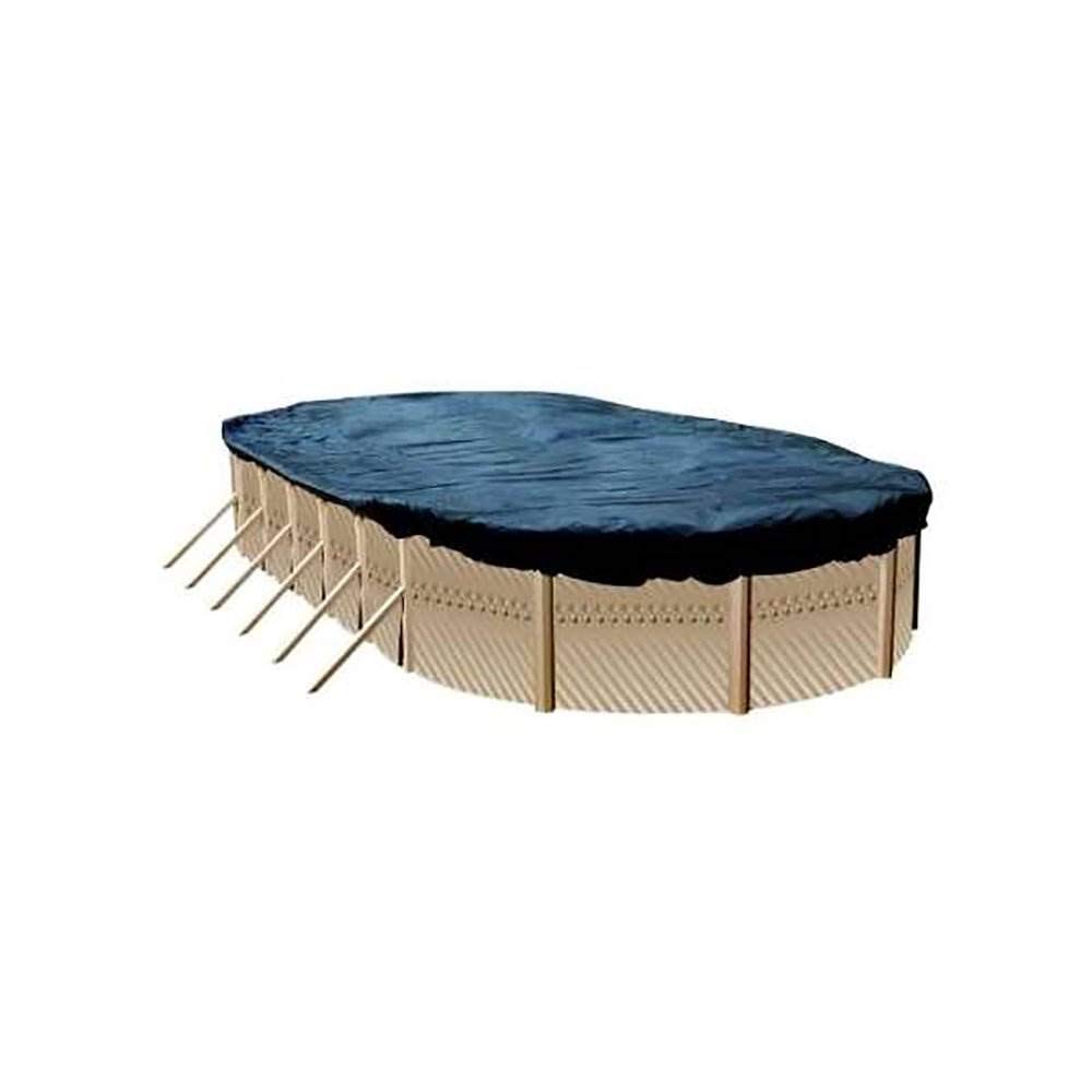 Swimline Heavy Duty 18 by 33 Foot Oval Laminated Plastic Woven with Thick Polyethylene Stitching Winter Pool Cover for Above Ground Pools, Blue