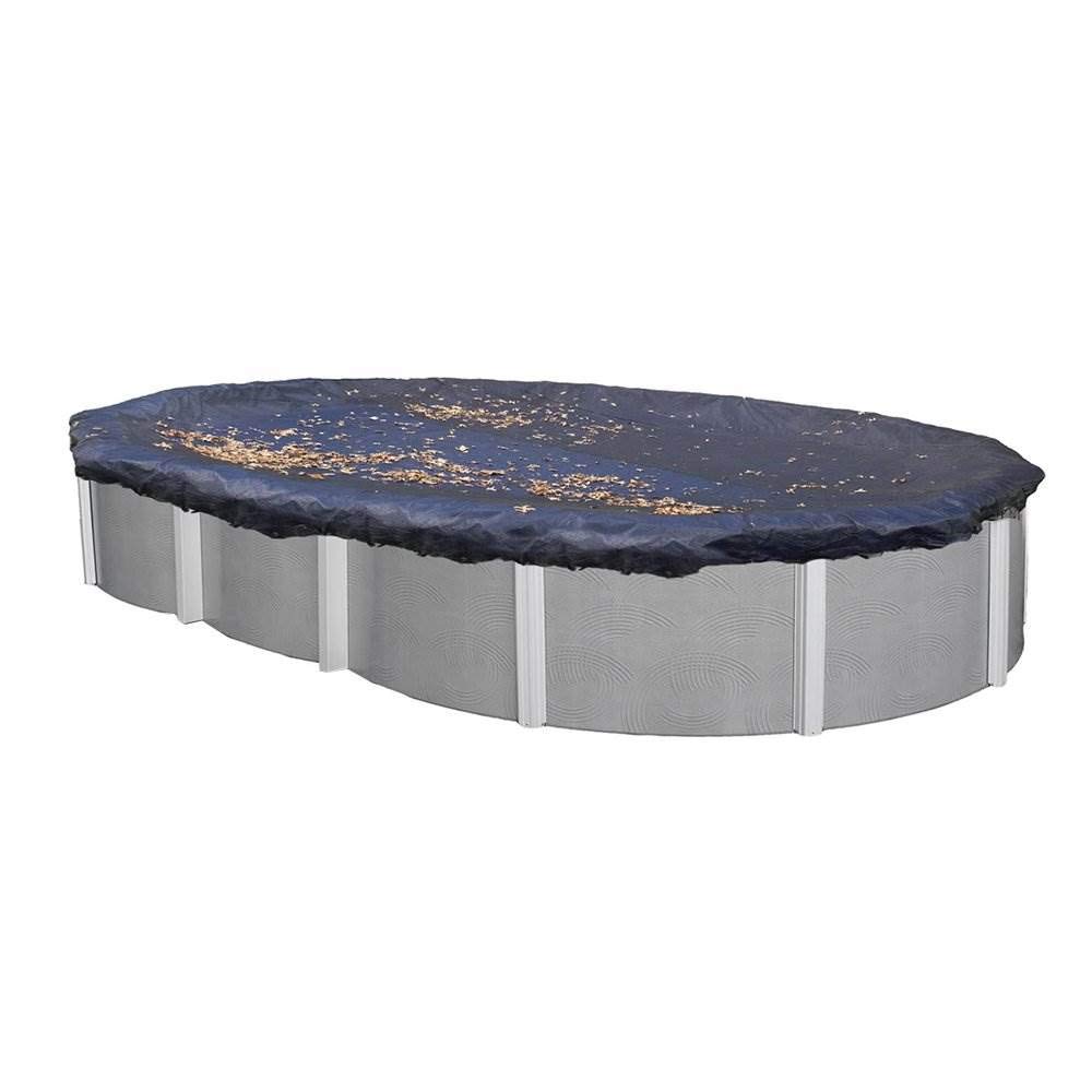 Swimline Heavy Duty 18 by 33 Foot Oval Laminated Plastic Woven with Thick Polyethylene Stitching Winter Pool Cover for Above Ground Pools, Blue