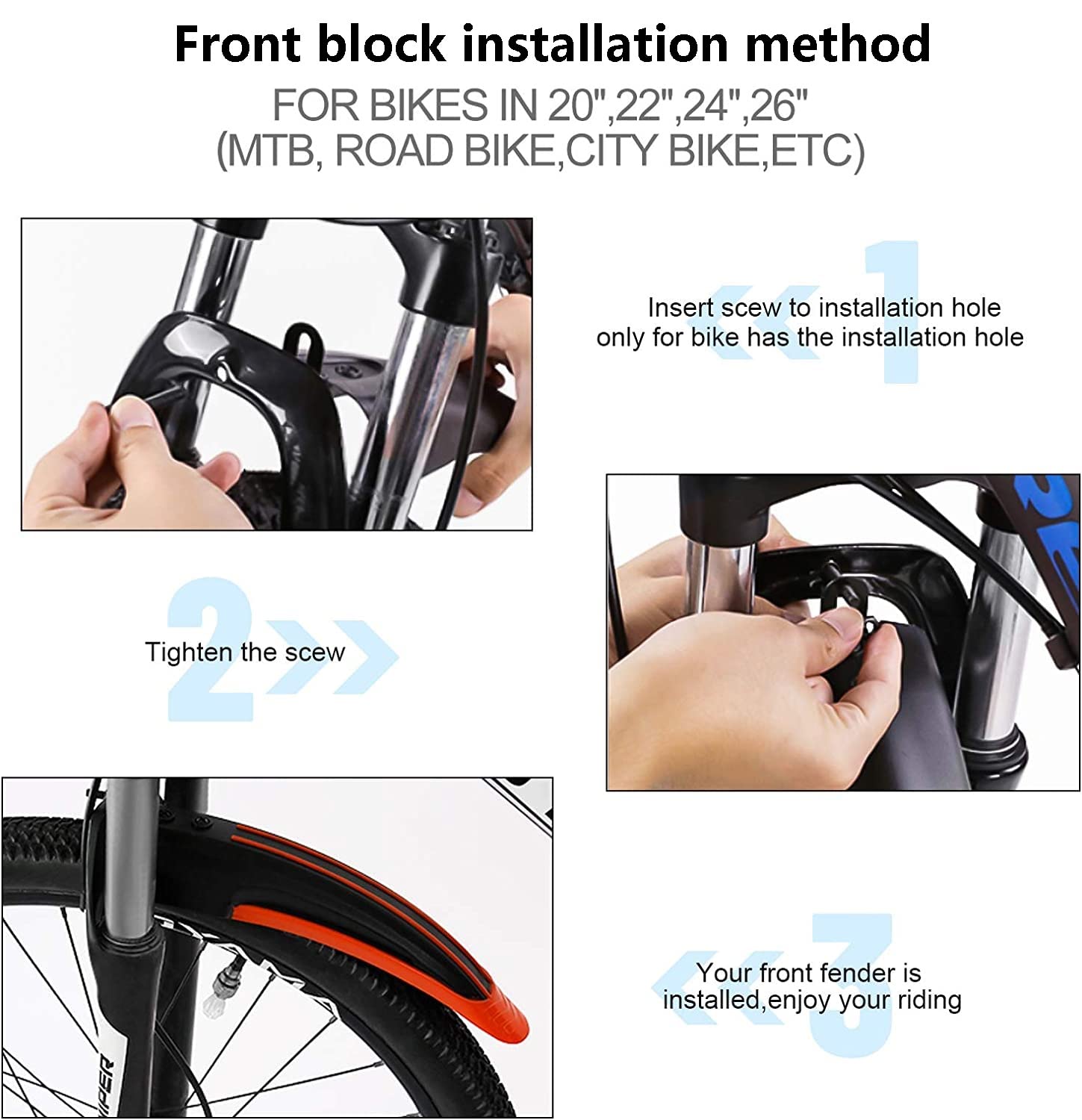 Fat-Cattie Adjustable Road Mountain Bike Bicycle Cycling Tire Front/Rear Mud Guards Mudguard Fenders Set (Blue)