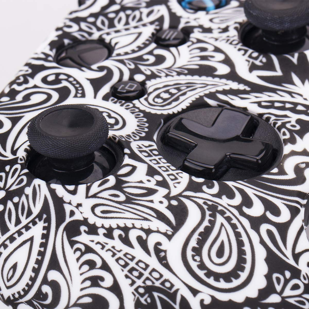 YoRHa Printing Rubber Silicone Cover Skin Case for Xbox One S/X Controller x 1(Flowers&White) with PRO Thumb Grips x 8