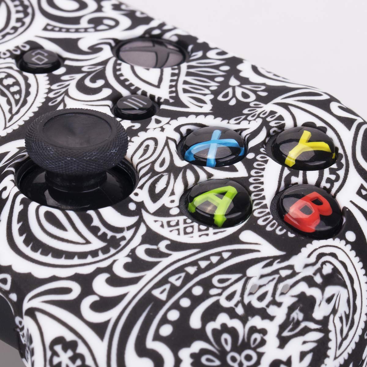 YoRHa Printing Rubber Silicone Cover Skin Case for Xbox One S/X Controller x 1(Flowers&White) with PRO Thumb Grips x 8