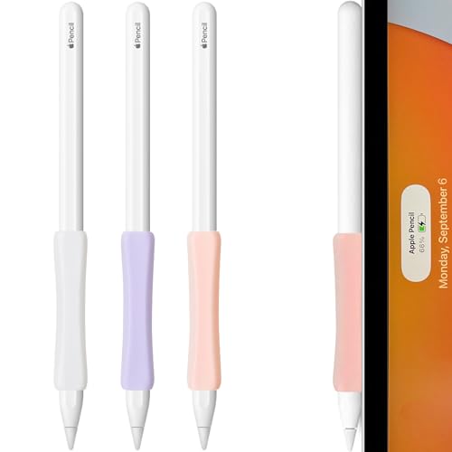 3 Pack Grips Case for Apple Pencil 2nd Generation/ 1st Gen, Support iPad Magnetic Charging, Sensitive Double Click, SIXFU Regular Stylus Grips Anti Roll Soft Cover for iPencil (Pink, Purple,White)