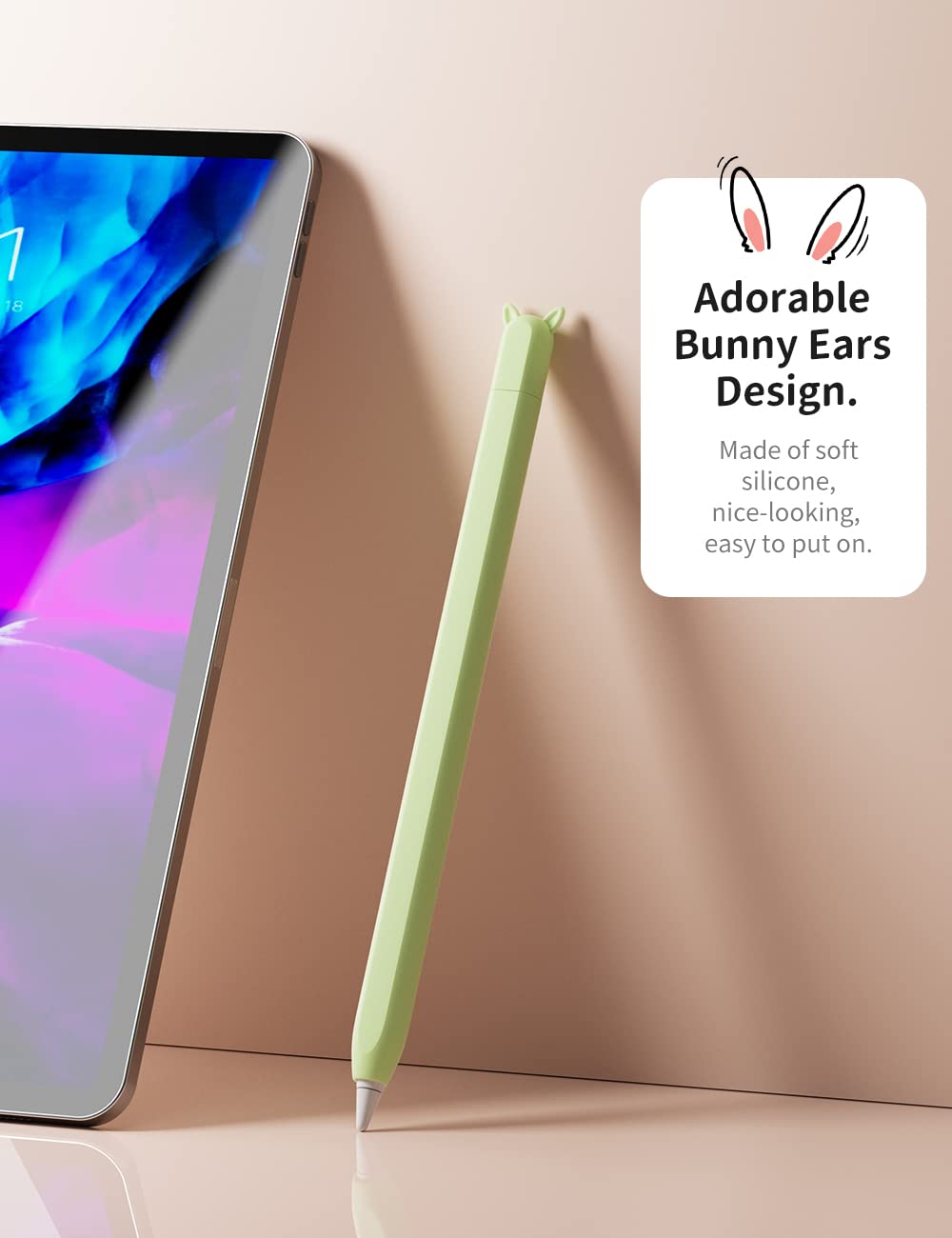 2 Pack Cute Ear Case Silicone Skin Cover Compatible with Apple Pencil 2nd Generation Accessories Compatible with iPad Pro 11 12.9 inch,Purple&Green