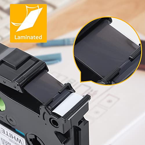 4-Pack, Buyalot Compatible Label Tape Replacement for Brother Ptouch TZe TZ Tape 9mm 0.35" Laminated White Label Maker Tape TZe-221 TZ221 for PT-D200 PTD400, PTD400AD, PTD600, PTH100, 26.2 Feet (8M)