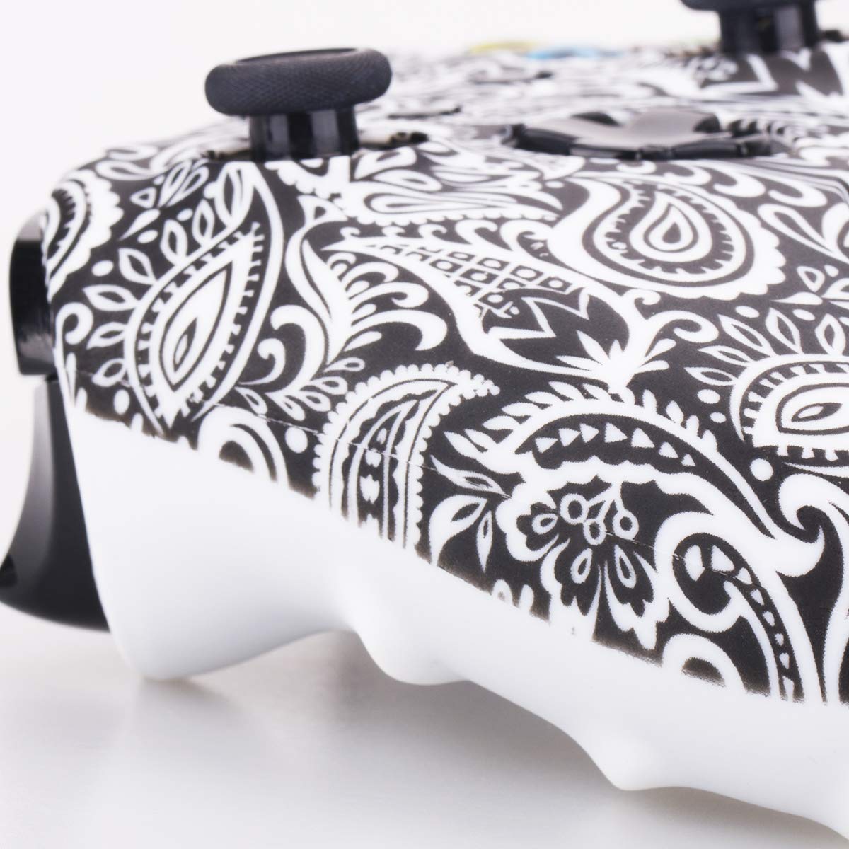 YoRHa Printing Rubber Silicone Cover Skin Case for Xbox One S/X Controller x 1(Flowers&White) with PRO Thumb Grips x 8