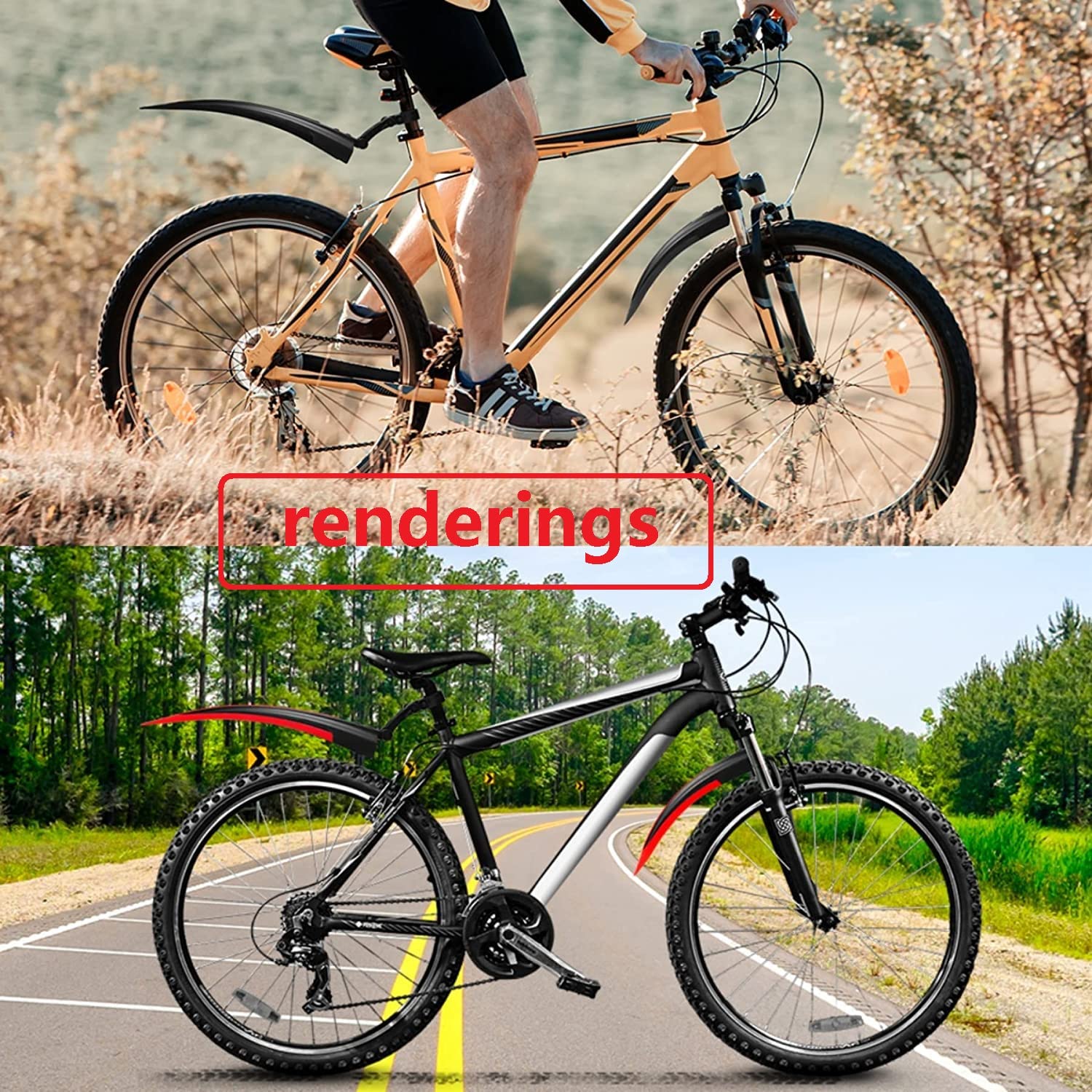 Fat-Cattie Adjustable Road Mountain Bike Bicycle Cycling Tire Front/Rear Mud Guards Mudguard Fenders Set (Blue)