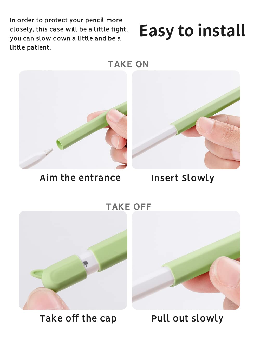 2 Pack Cute Ear Case Silicone Skin Cover Compatible with Apple Pencil 2nd Generation Accessories Compatible with iPad Pro 11 12.9 inch,Purple&Green