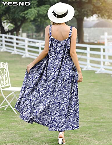 YESNO Maxi Dress for Women with Pockets Boho Summer Dress with Wide Adjustable Buttoned Strap M E96 CR148