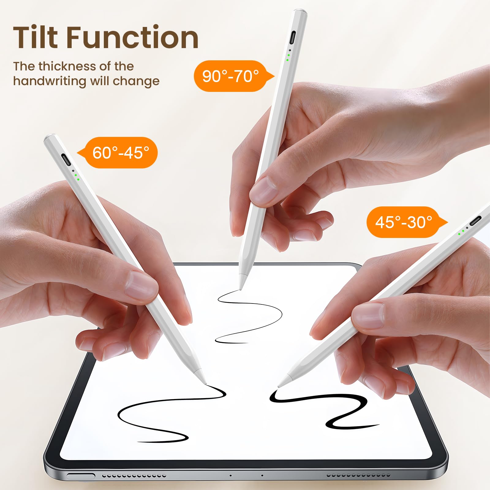 Hastraith Stylus Pen for iPad(2022-2018), 13 mins Fast Charging iPad Pencil, Tilt Sensitivity for Apple iPad 10/9/8/7/6, iPad Air 5/4/3, iPad Pro 12.9/11", iPad Mini 6/5, Cream White