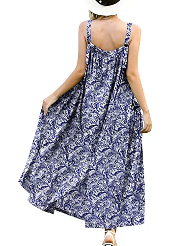 YESNO Maxi Dress for Women with Pockets Boho Summer Dress with Wide Adjustable Buttoned Strap M E96 CR148