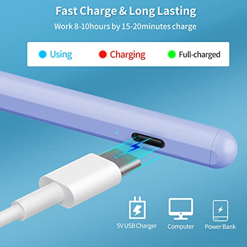 Stylus Pen for iPad 9th&10th Generation - 5 Minutes Fast Charge Digital Pen - Compatible with 2018-2023, Apple iPad Pro 11/12.9 Inch,iPad 6-10 Gen,iPad Mini 5-6 Gen,iPad Air 3-5 Gen-Purple
