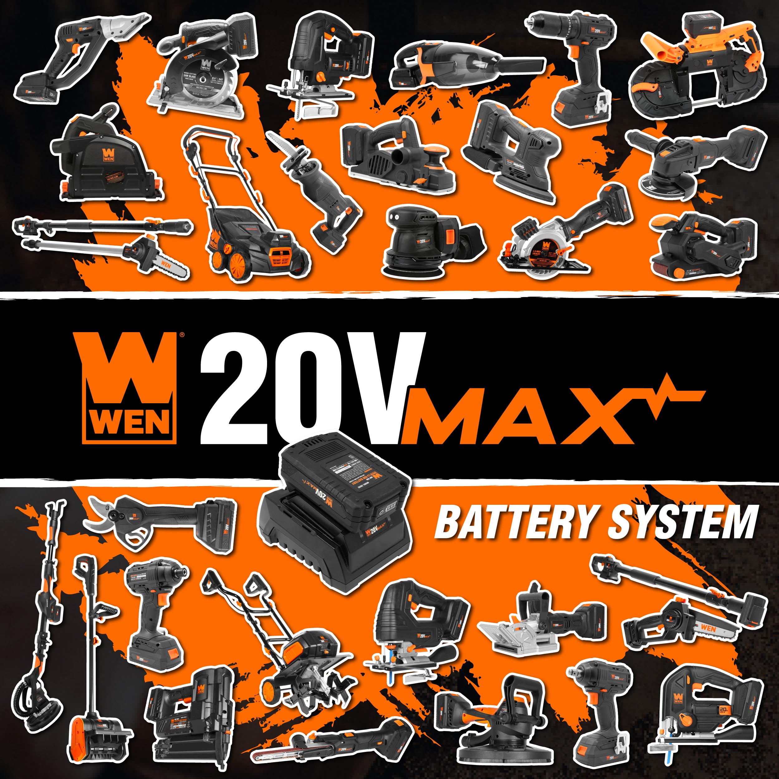 WEN Cordless Angle Grinder, Brushless with 20V Max 4.0 Ah Lithium-Ion Battery and Charger (20944), Black
