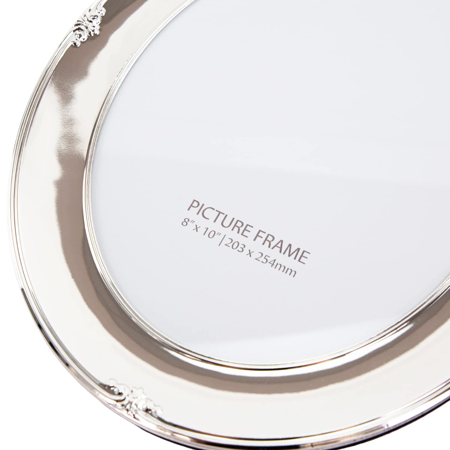 Happy Homewares Traditional and Ornate Oval Metal Silver Plated 8" x 10" Single Picture Frame Lacquer Coated with Black Velvet Back