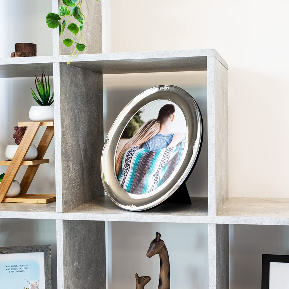 Happy Homewares Traditional and Ornate Oval Metal Silver Plated 8" x 10" Single Picture Frame Lacquer Coated with Black Velvet Back
