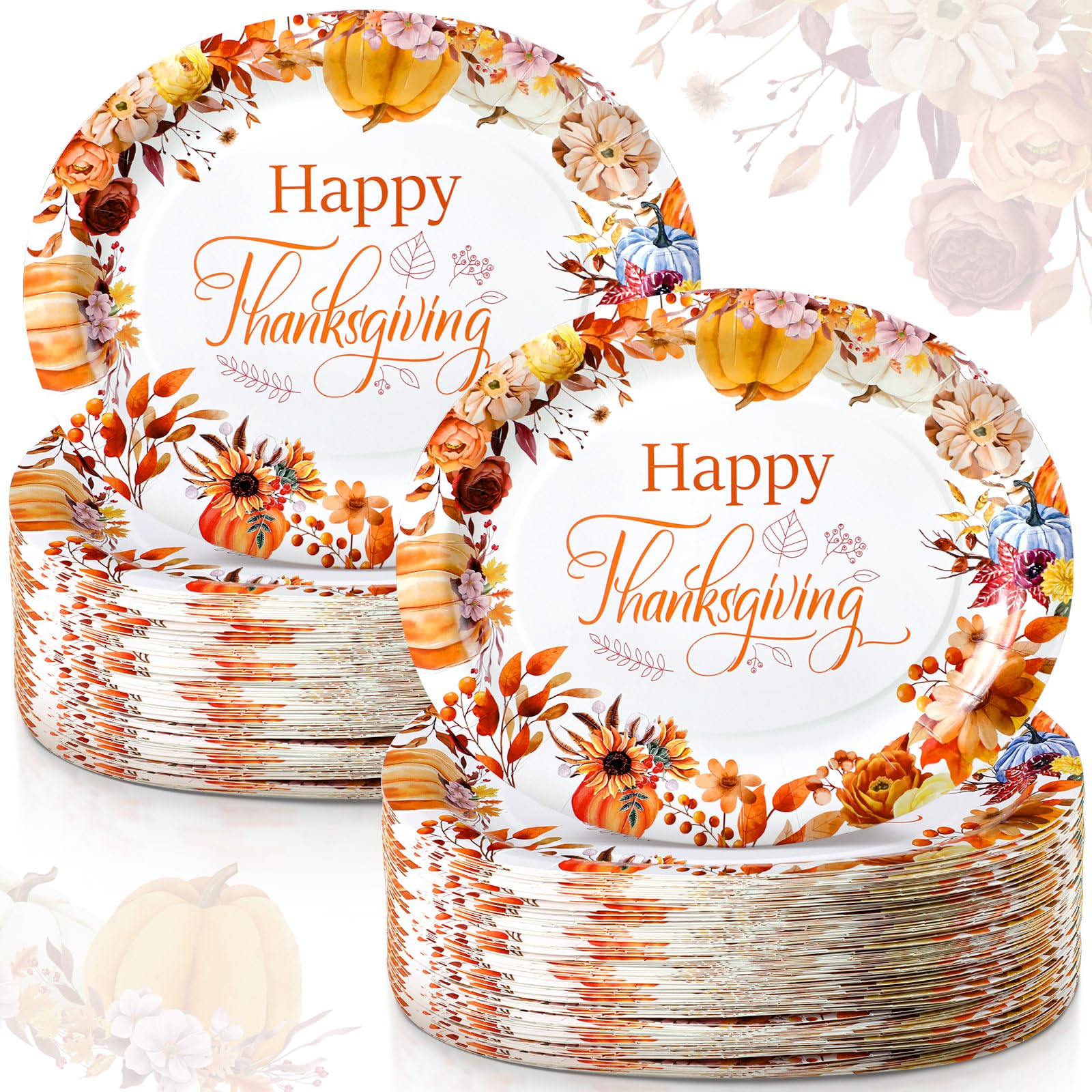 Umigy 100 Pcs Christmas Oval Paper Plates 10" x 12" Christmas Disposable Plates Xmas Large Oval Plate Party Supplies Tableware for Dinner Kitchen Party Decorations(Multi Colors,Fall)