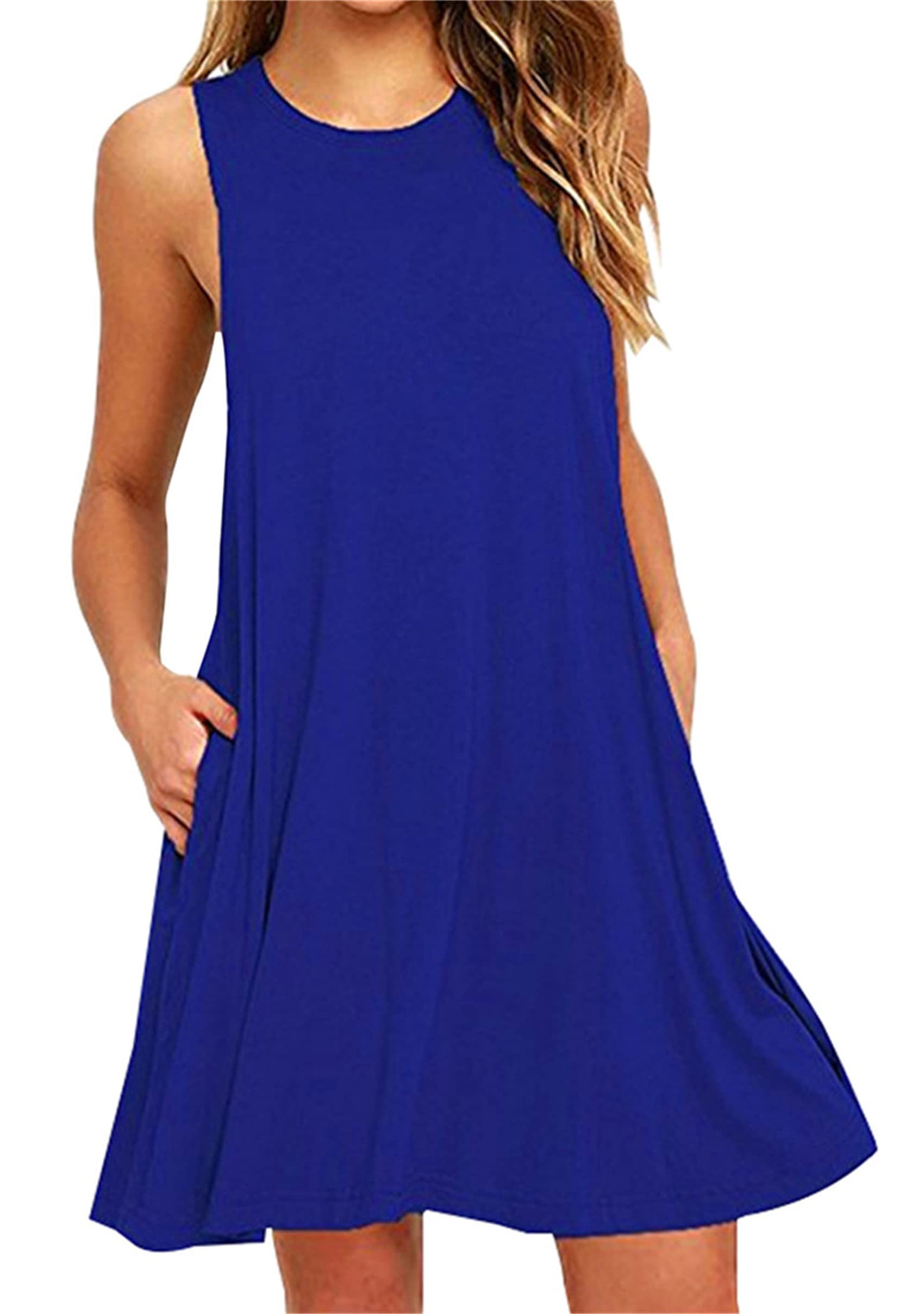 YMING Women’s Casual Shirt Dress Loose Mini Dress Summer Sleeveless Dress Blue XL