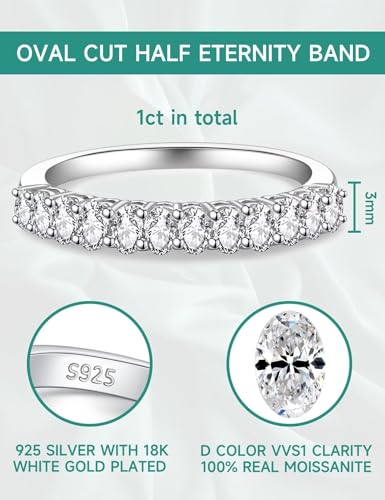 Wedding Band Oval Moissanite Rings: Silver Eternity Ring for Women with Oval Cut Moissanite, Size 5
