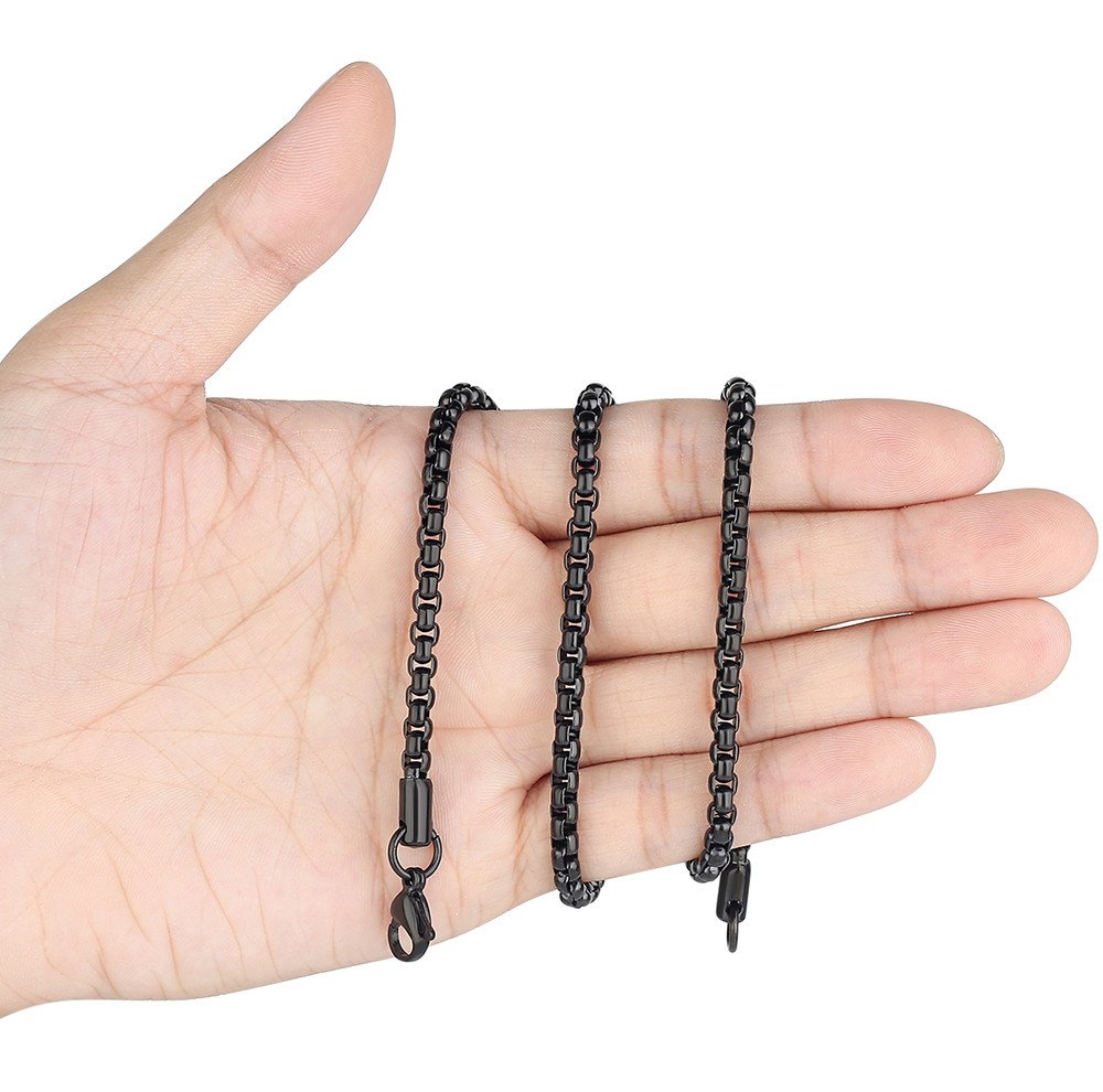 FOSIR Mens Womens 4mm Stainless Steel Black Rolo Chain Necklace, Round Box Chains for Men (30 Inch)