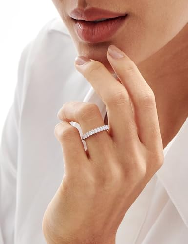 Wedding Band Oval Moissanite Rings: Silver Eternity Ring for Women with Oval Cut Moissanite, Size 5