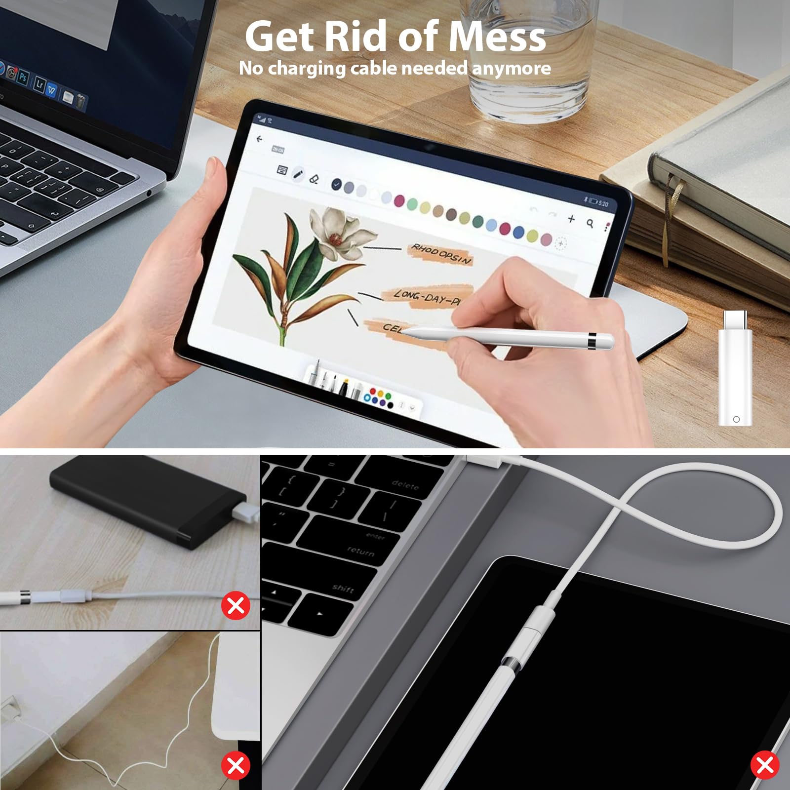 ACAGET USB-C to Pencil Adapter Compatible with Apple Pencil 1st Generation USB C Male to Lightning Female Pencil Charging Adapter Type C Bluetooth Pair Connector for Apple Pencil 1st and iPad 10th Gen