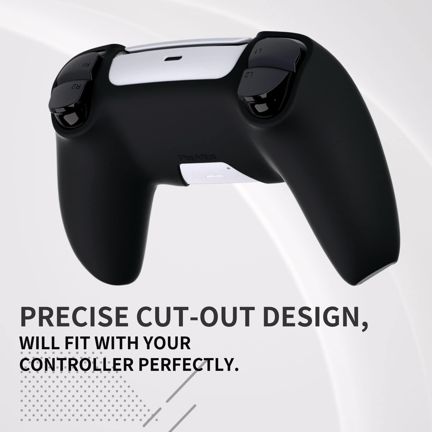 PlayVital Pure Series Dockable Model Anti-Slip Silicone Cover Skin for ps5 Controller, Soft Rubber Grip Case for ps5 Wireless Controller Fits with Charging Station with 6 Thumb Grip Caps - Black