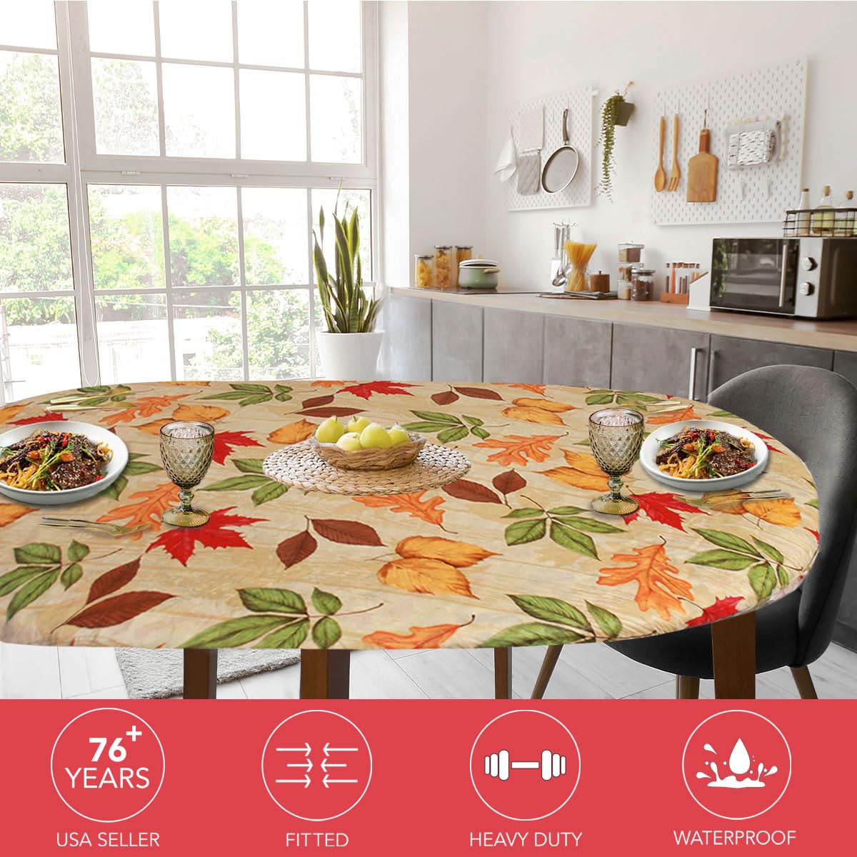 Covers For The Home Deluxe Elastic Edged Flannel Backed Vinyl Fitted Table Cover - Quilted White Pattern - Round Oblong Oval - Fits Tables up to 48" W x 68" L