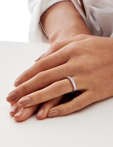 Wedding Band Oval Moissanite Rings: Silver Eternity Ring for Women with Oval Cut Moissanite, Size 5