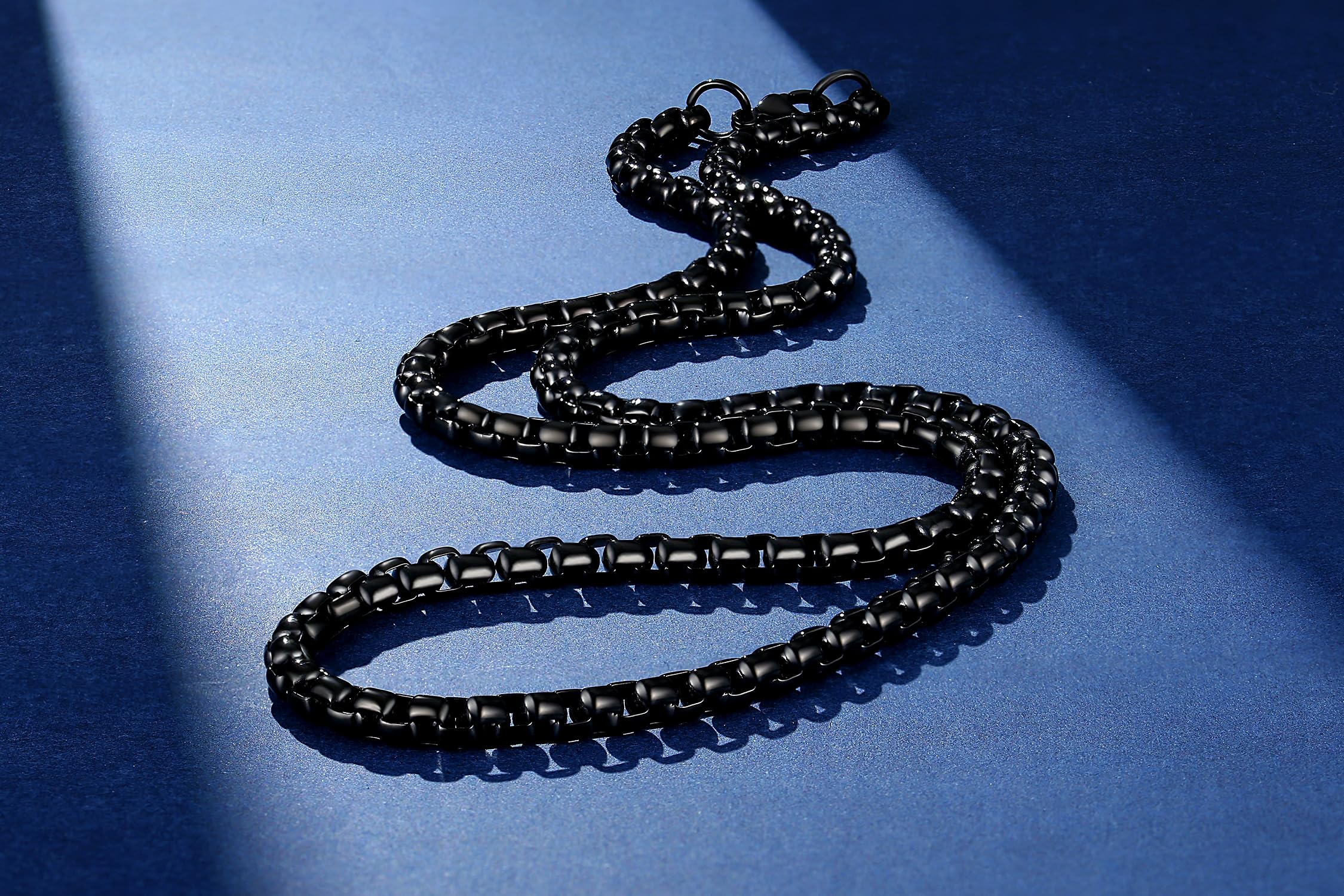 FOSIR Mens Womens 4mm Stainless Steel Black Rolo Chain Necklace, Round Box Chains for Men (30 Inch)