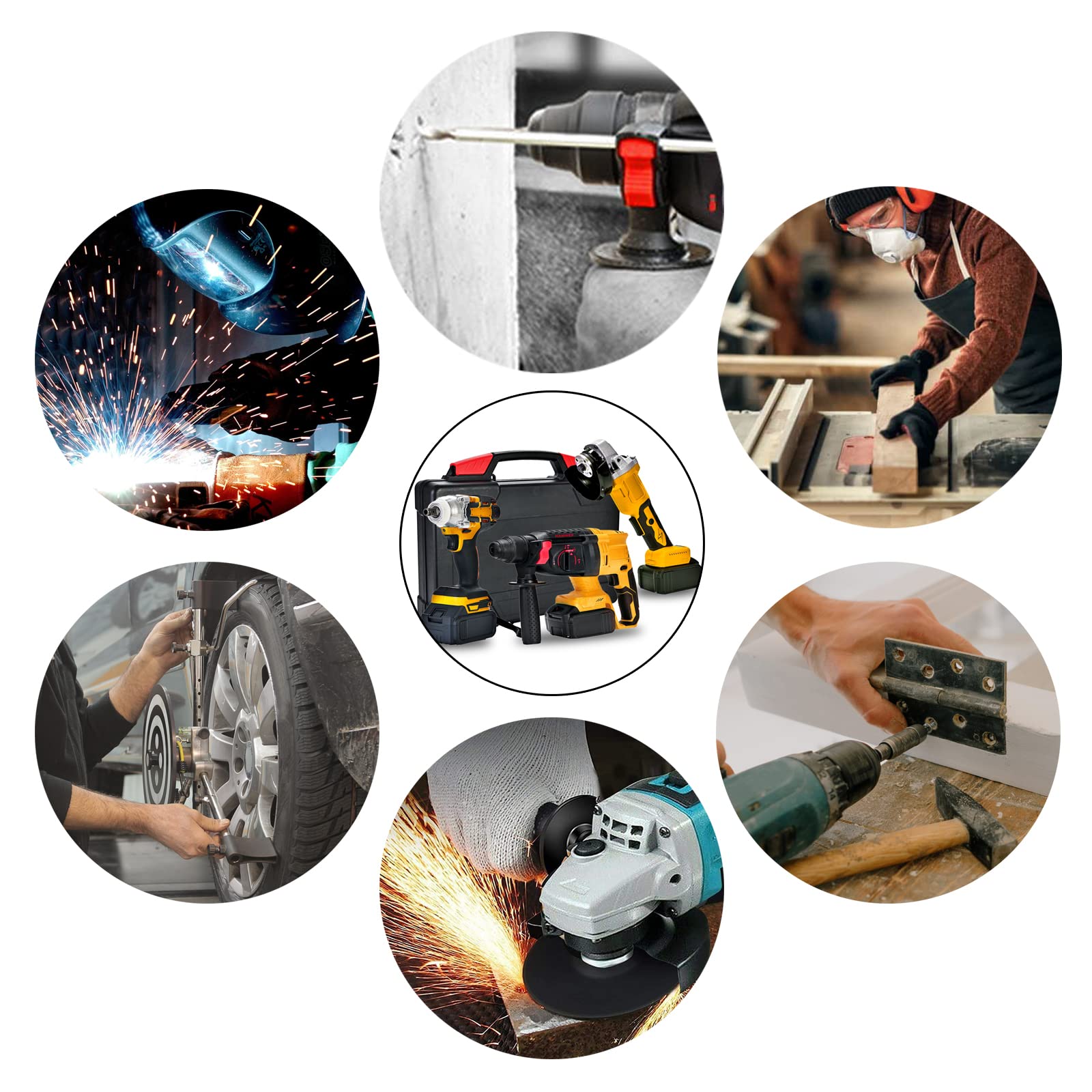 21V Cordless 3 in 1 Impact Wrench Electric Angle Grinder Rotary Hammer Drill 3Pcs Power Tool Combo Kits with 3.0ah Battery & Fast Charger,yellow