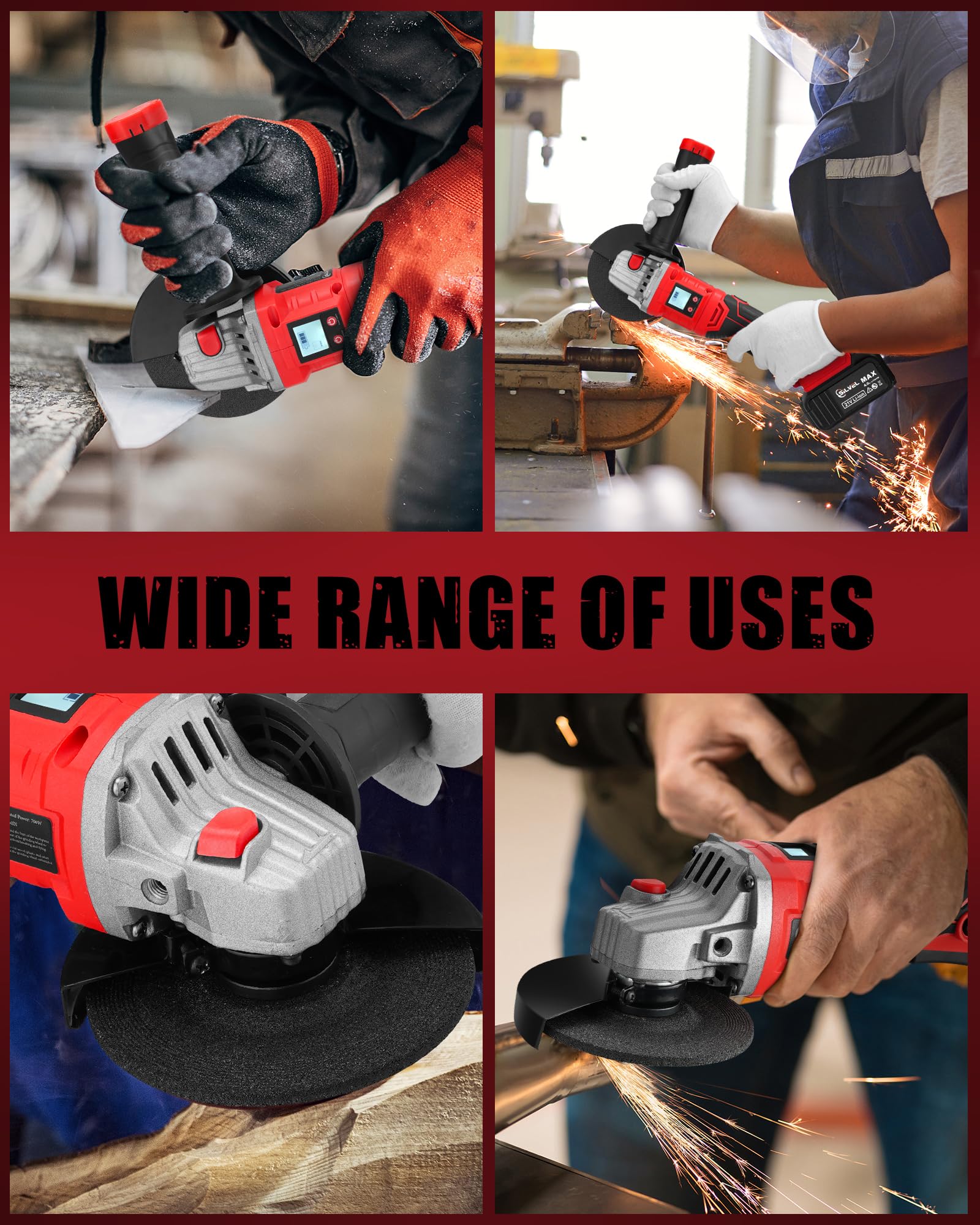 SILVEL Cordless Angle Grinder, 21V Cordless Grinders Tools with 3.0Ah Lithium-Ion Battery, Charger, 2 Position Handle, 4-1/2inch with 8500RPM Brushless Motor Cordless Grinder for Metal, Wood