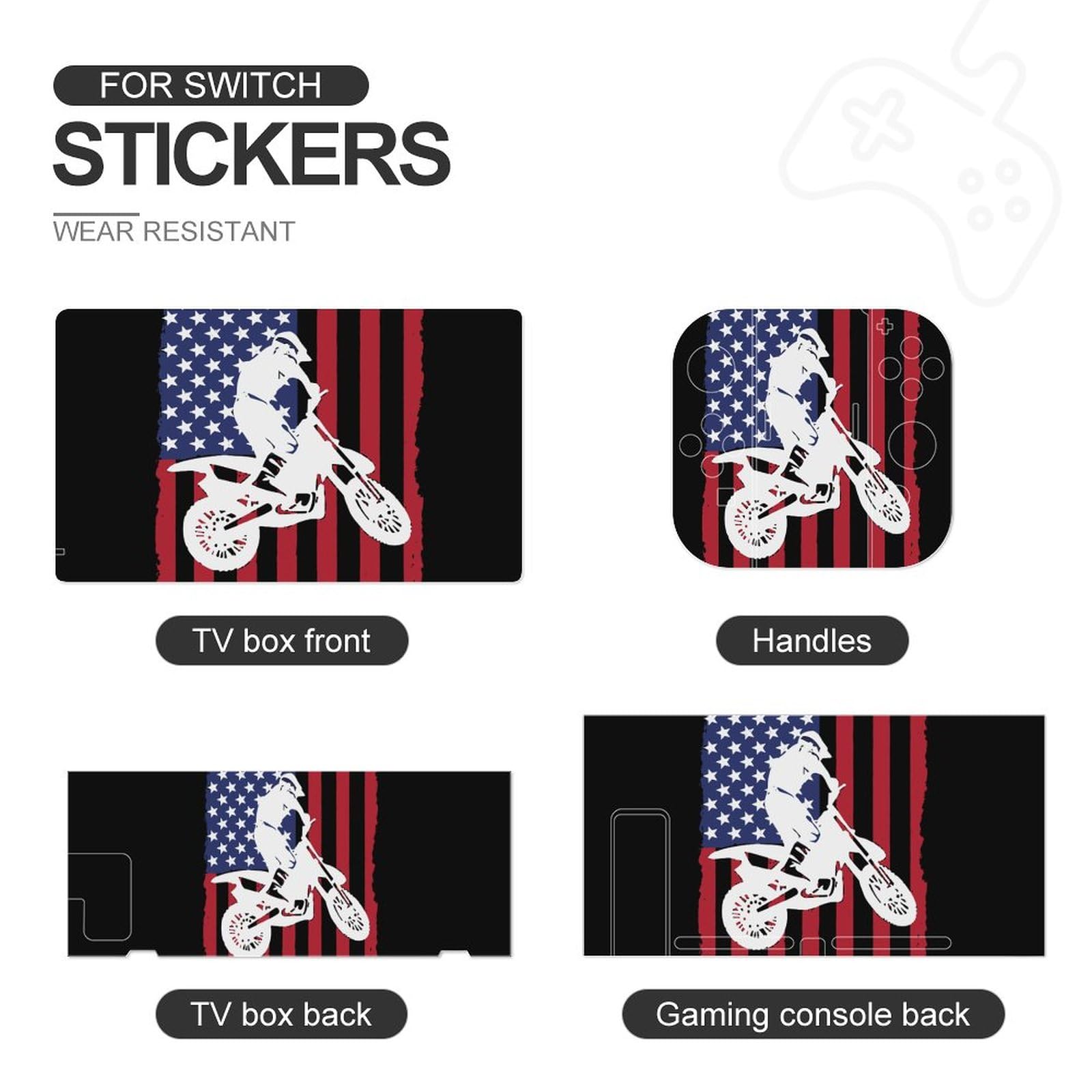 Dirt Bike Motocross Supercross USA Flag Switch Sticker Skin Cute Pattern Full Wrap Skin Protection for Switch