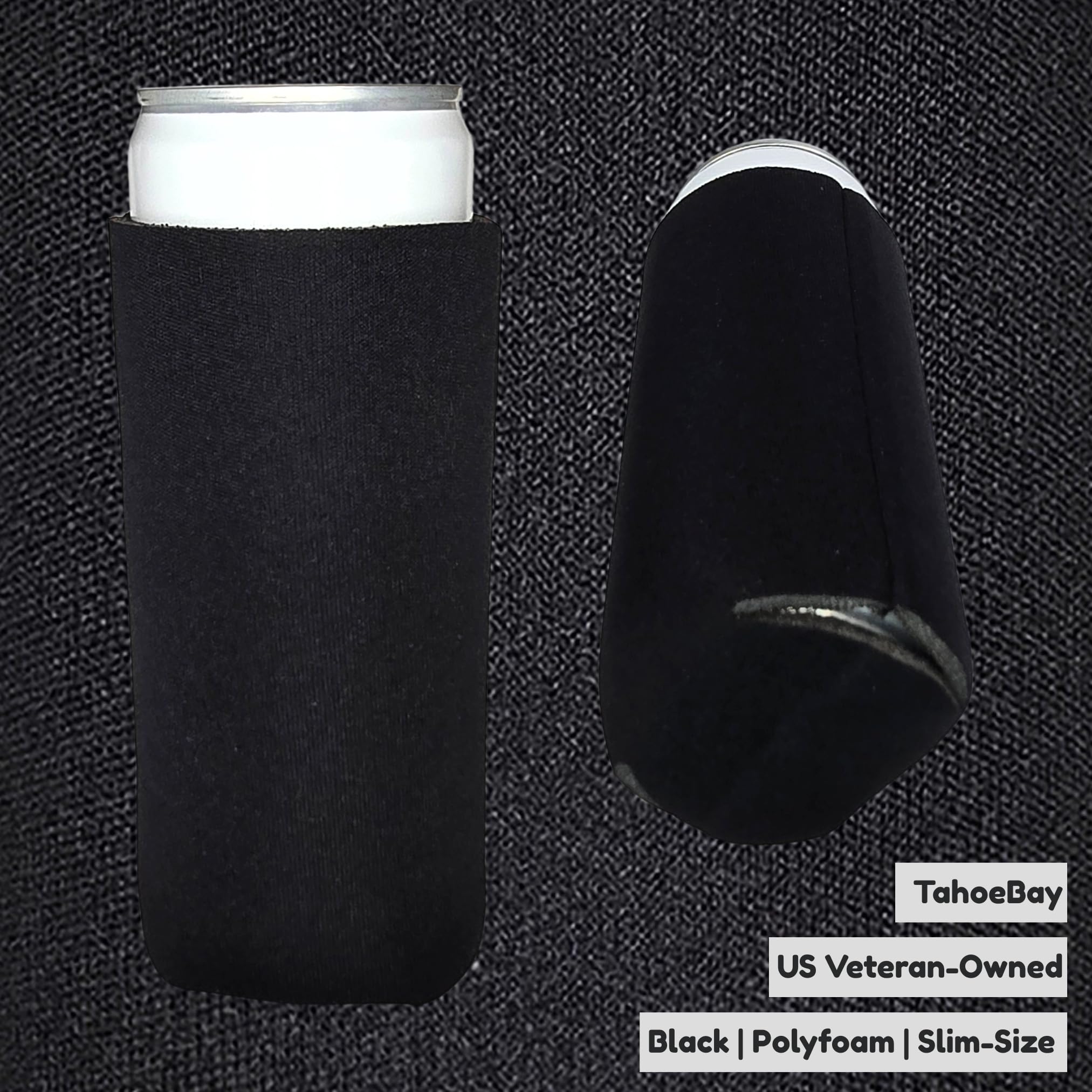 TahoeBay Slim Can Cooler Sleeves (25-Pack) Insulated Polyfoam, Bulk Scuba Knit Polyester Fabric Drink Insulators for 12oz Tall Skinny Beverage - Blank Design (Black)