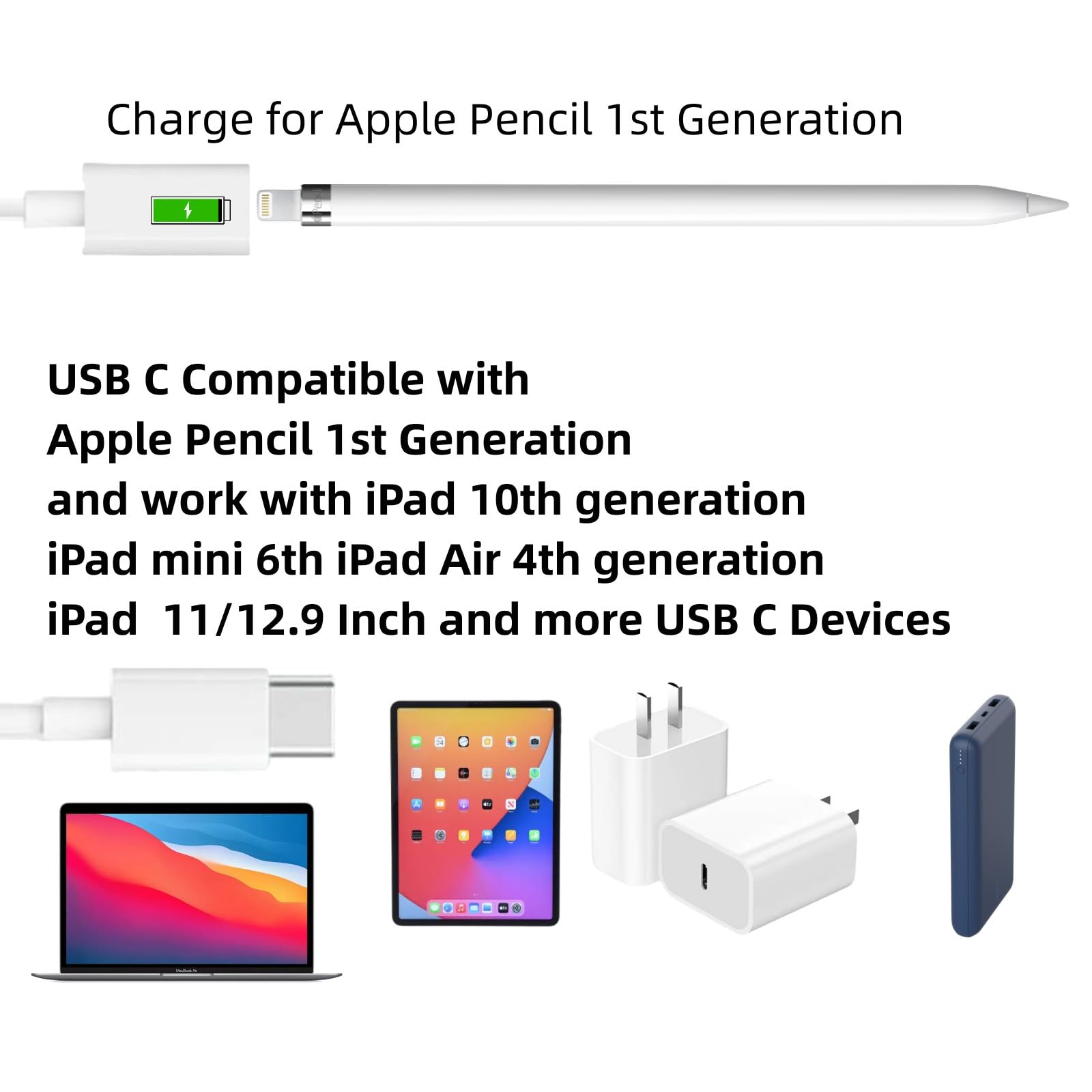 for Apple Pencil Charger,USB-C to Apple Pencil Adapter,3.3FT Apple Pen Charger Compatible with Apple Pencil 1st Generation,iPad 10th gen/Mini/Air/Pro 11/12.9 inch