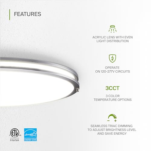ASD LED 32 Inch Oval Flush Mount Light Fixture | 45W 3750LM 3000K-5000K 100-277V | 3CCT, Dimmable, Energy Star, ETL Listed | Close to Ceiling Double Ring Lamp, Low Profile Lighting | Nickel, 2 Pack