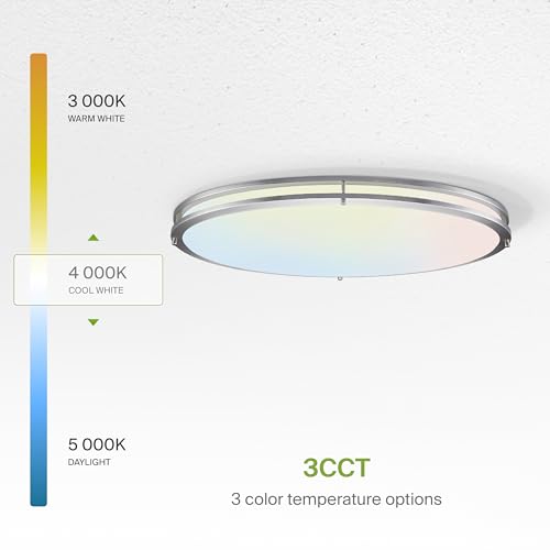 ASD LED 32 Inch Oval Flush Mount Light Fixture | 45W 3750LM 3000K-5000K 100-277V | 3CCT, Dimmable, Energy Star, ETL Listed | Close to Ceiling Double Ring Lamp, Low Profile Lighting | Nickel, 2 Pack