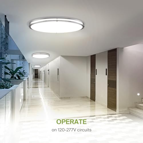 ASD LED 32 Inch Oval Flush Mount Light Fixture | 45W 3750LM 3000K-5000K 100-277V | 3CCT, Dimmable, Energy Star, ETL Listed | Close to Ceiling Double Ring Lamp, Low Profile Lighting | Nickel, 2 Pack