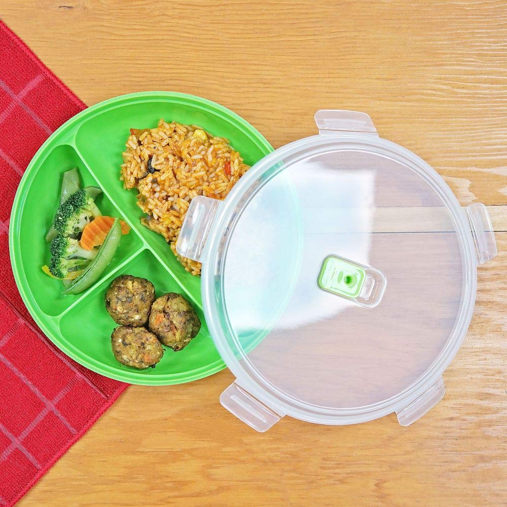 Microwave Food Storage Tray Containers - 3 Compartment Section Divided BPA Free Plates w/ Vented Lid - For Leftovers or Lunch