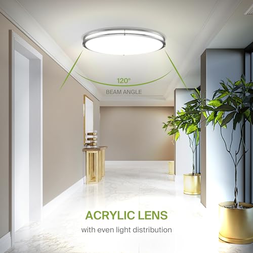 ASD LED 32 Inch Oval Flush Mount Light Fixture | 45W 3750LM 3000K-5000K 100-277V | 3CCT, Dimmable, Energy Star, ETL Listed | Close to Ceiling Double Ring Lamp, Low Profile Lighting | Nickel, 2 Pack