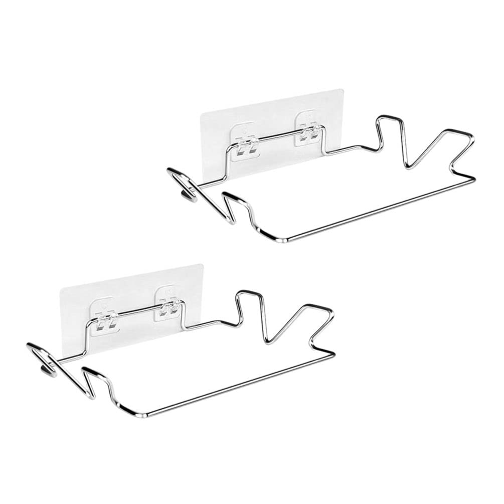 Cabilock 2 Sets Stainless Steel Trash Bag Holder Steel Over The Cabinet Rack Under Sink Garbage Bag Hook for Kitchen Pantry Bathroom Dorm Room Office