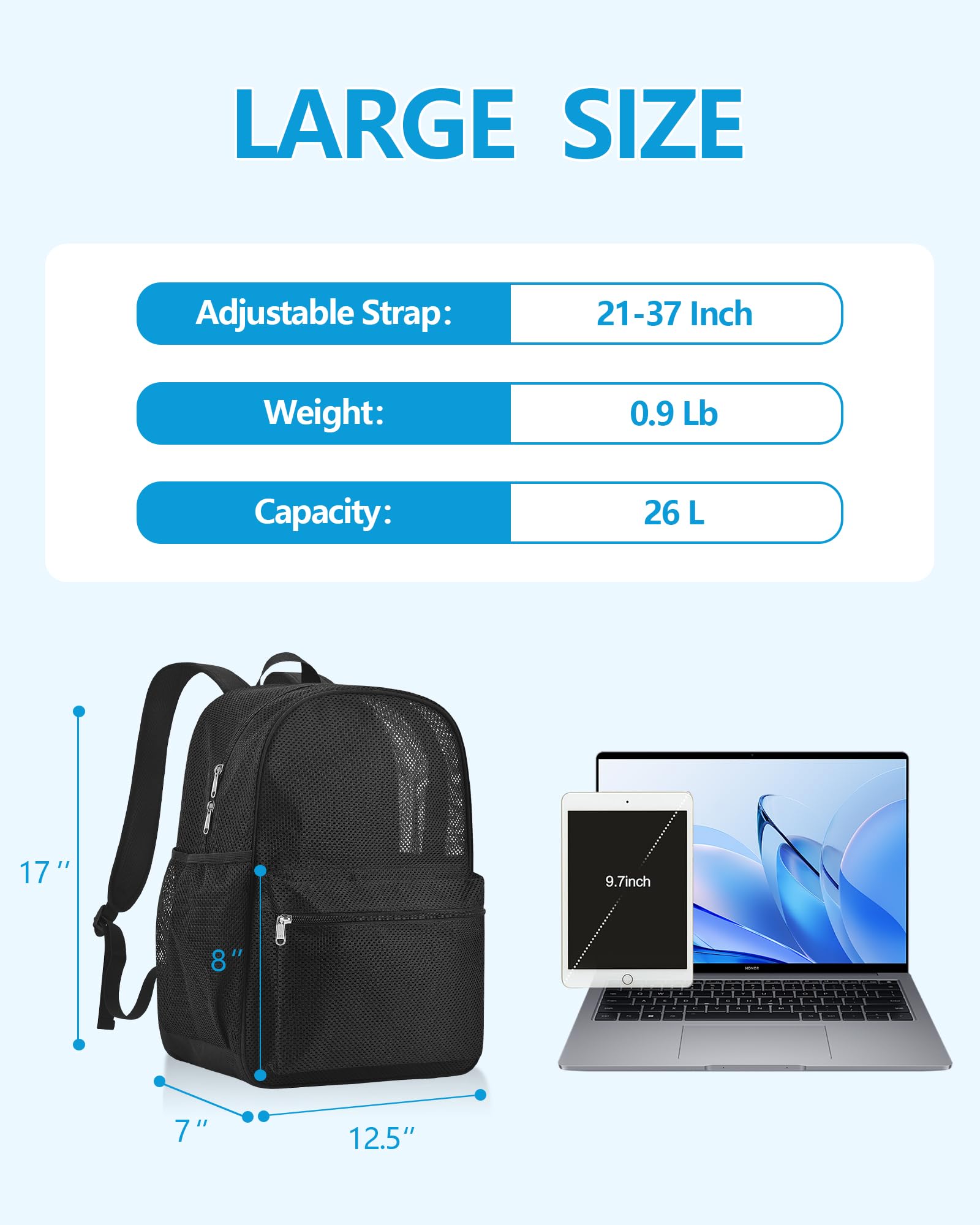 Paxiland Mesh Backpack Lightweight See Through College Student Backpack for Commuting Swimming Travel Beach Outdoor Sports
