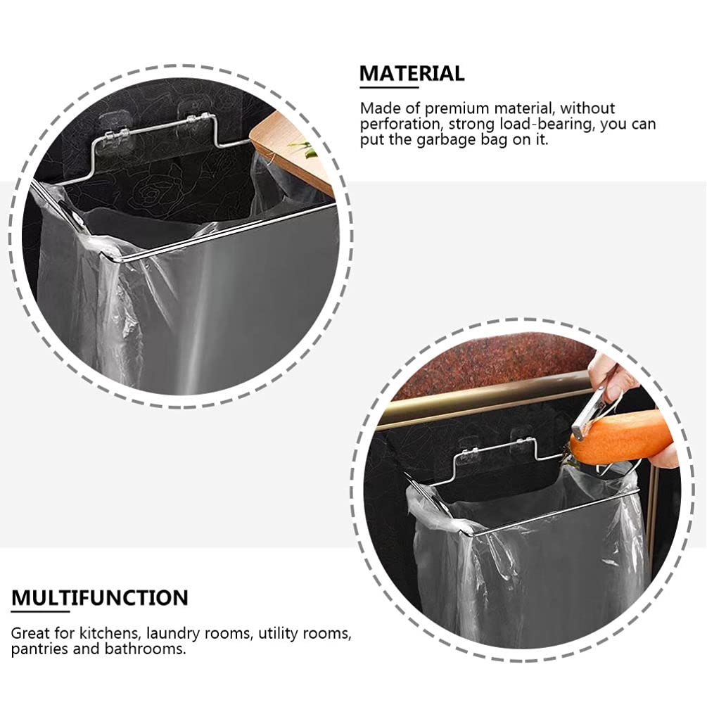 Cabilock 2 Sets Stainless Steel Trash Bag Holder Steel Over The Cabinet Rack Under Sink Garbage Bag Hook for Kitchen Pantry Bathroom Dorm Room Office