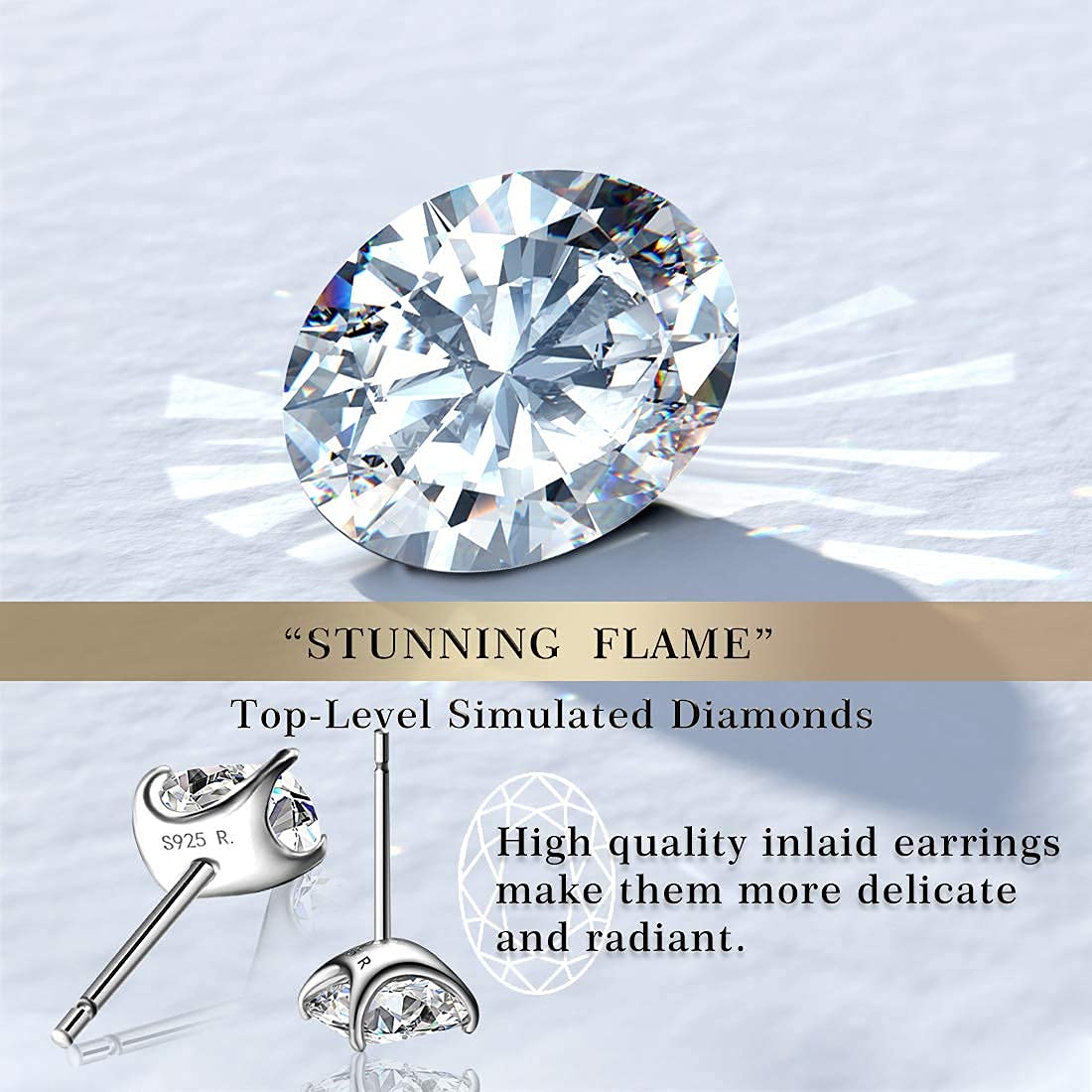 "STUNNING FLAME" 18K White Gold Plated 925 Sterling Silver Cubic Zirconia Oval Cut Stud Earrings | CZ Studs for Women(Oval,5)