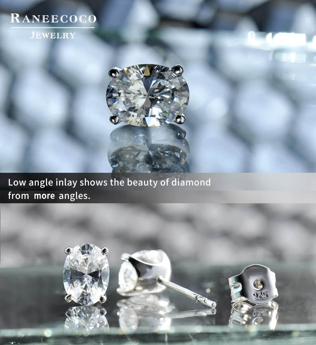 "STUNNING FLAME" 18K White Gold Plated 925 Sterling Silver Cubic Zirconia Oval Cut Stud Earrings | CZ Studs for Women(Oval,5)