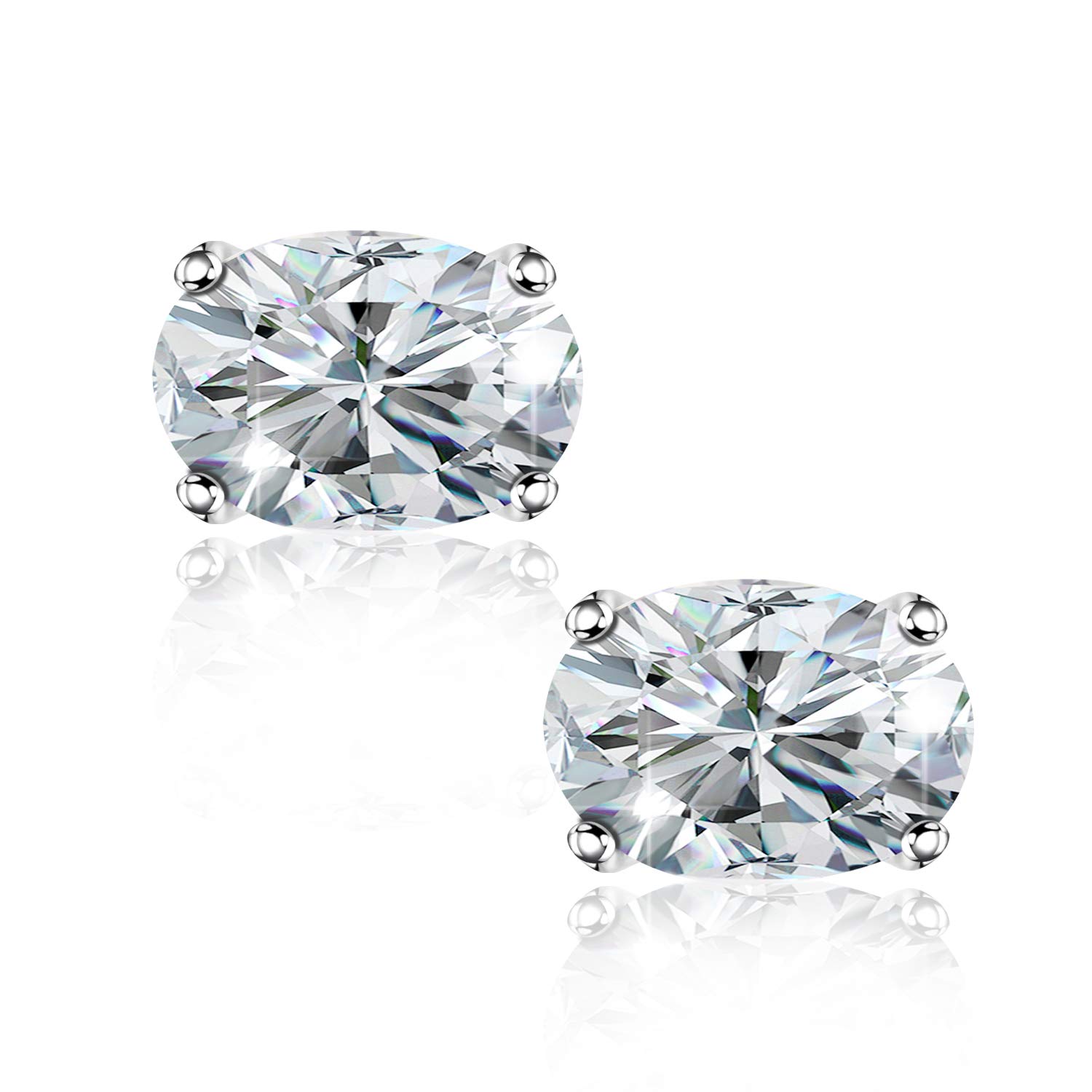 "STUNNING FLAME" 18K White Gold Plated 925 Sterling Silver Cubic Zirconia Oval Cut Stud Earrings | CZ Studs for Women(Oval,5)