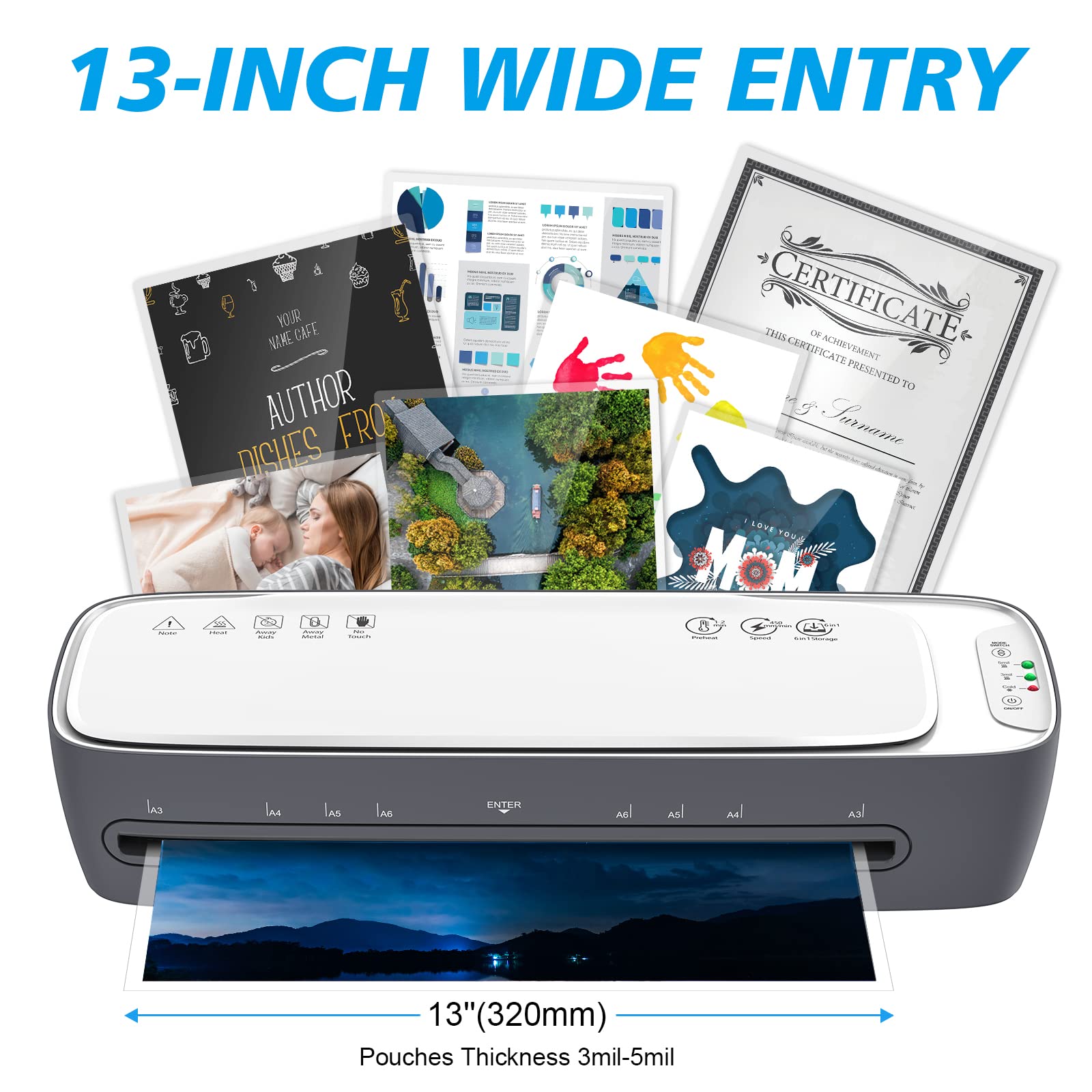Laminator, 9-Inch Thermal Laminator Machine A4 Personal Lamination with Laminating Sheets for Teachers, 6 in 1 Mini Laminater for Home School Office Use