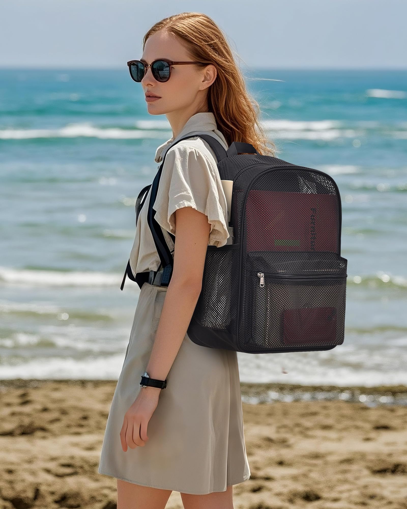 Paxiland Mesh Backpack Lightweight See Through College Student Backpack for Commuting Swimming Travel Beach Outdoor Sports
