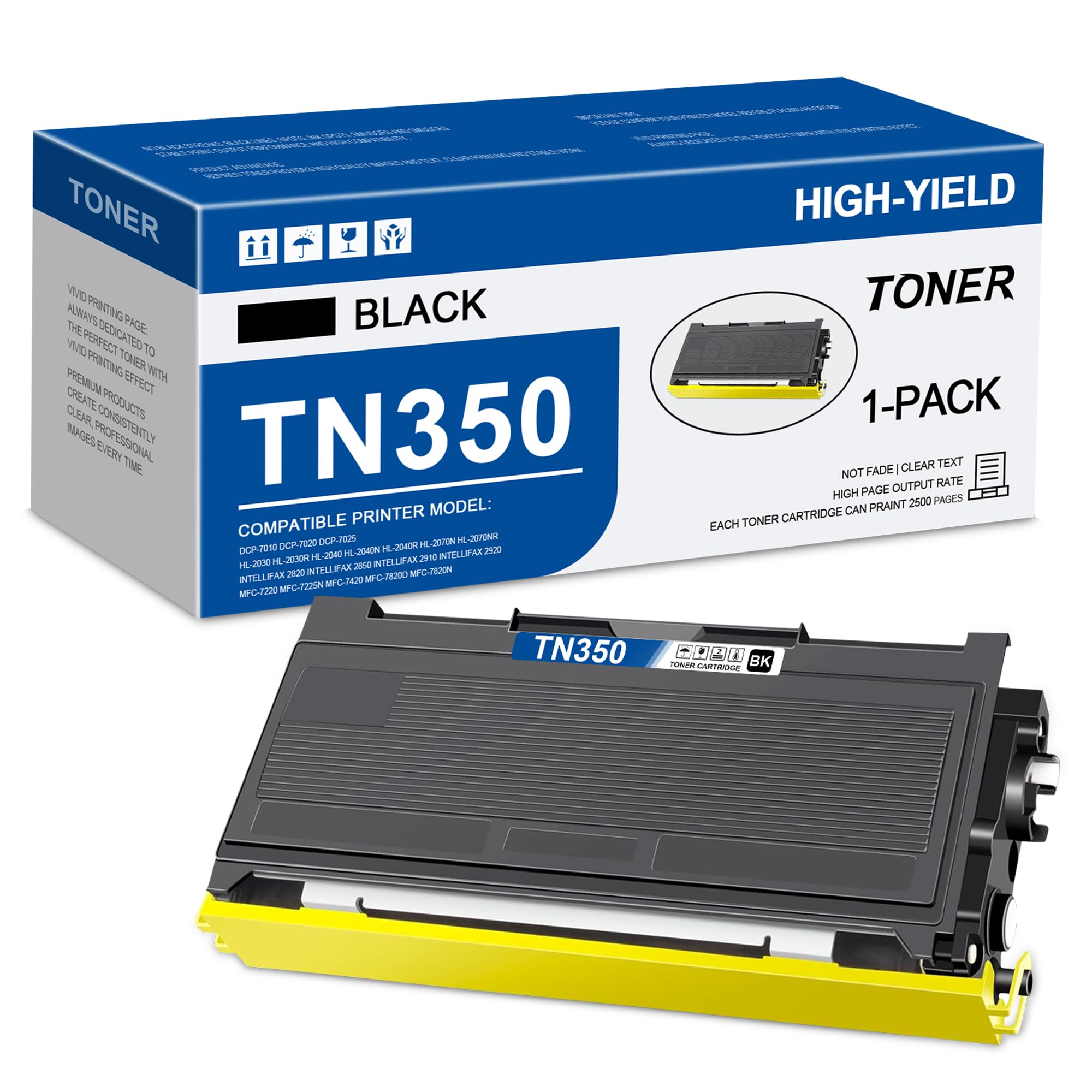 1 Pack TN-350 TN350 Black Toner Cartridge Replacement for Brother DCP-7010 7020 7025 IntelliFax 2820 2910 2920 2850 MFC-7220 7225 7820 7420 7820N HL-2040 2040N 2070N 2030 2040R Printer.