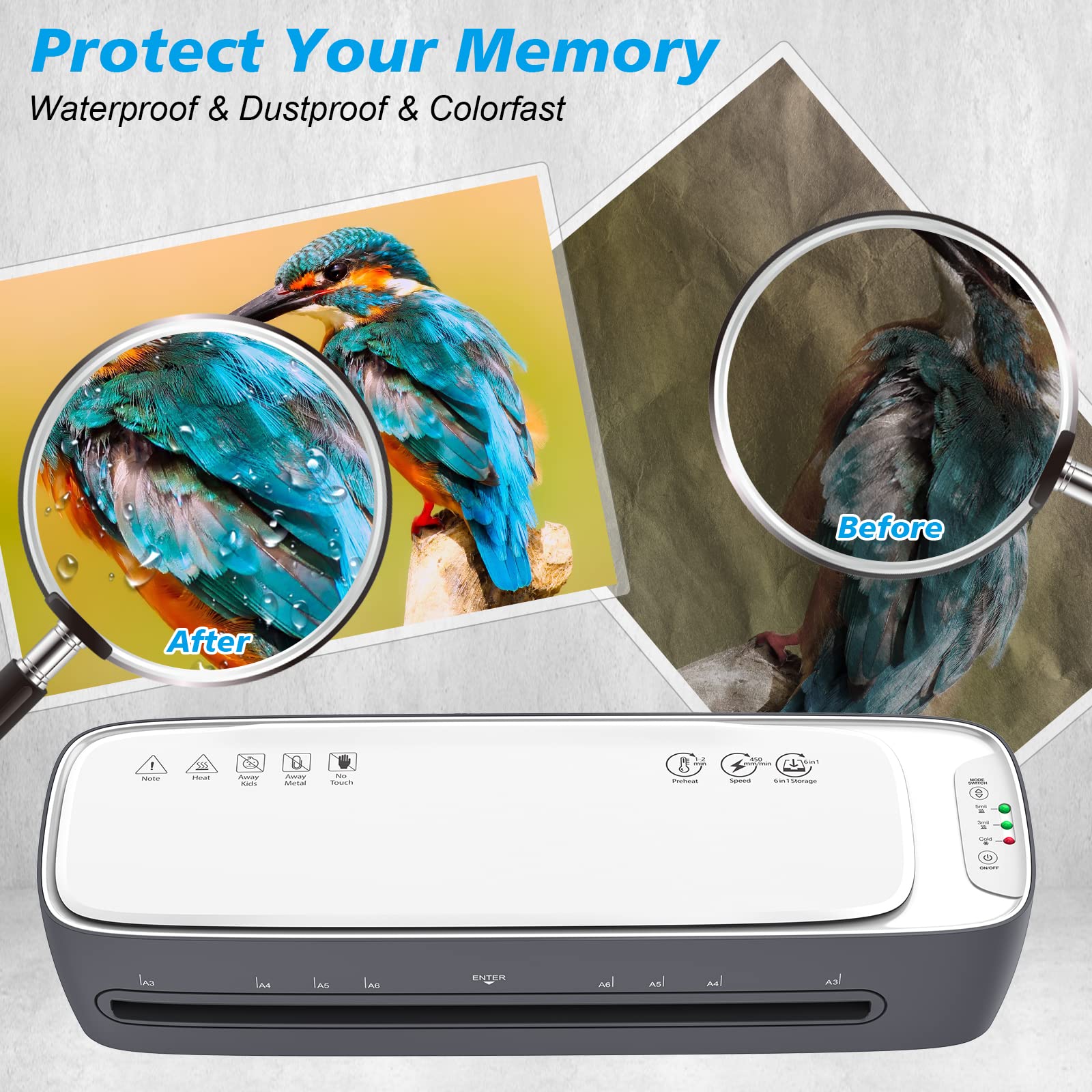 Laminator, 9-Inch Thermal Laminator Machine A4 Personal Lamination with Laminating Sheets for Teachers, 6 in 1 Mini Laminater for Home School Office Use
